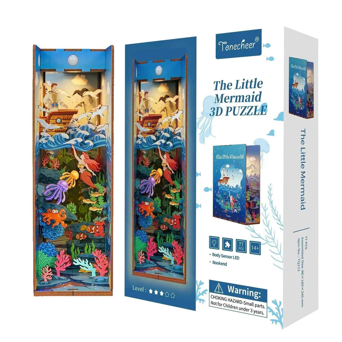 TONECHEER 3D Wooden Puzzle DIY Book Nook Kit (The Little Mermaid ...